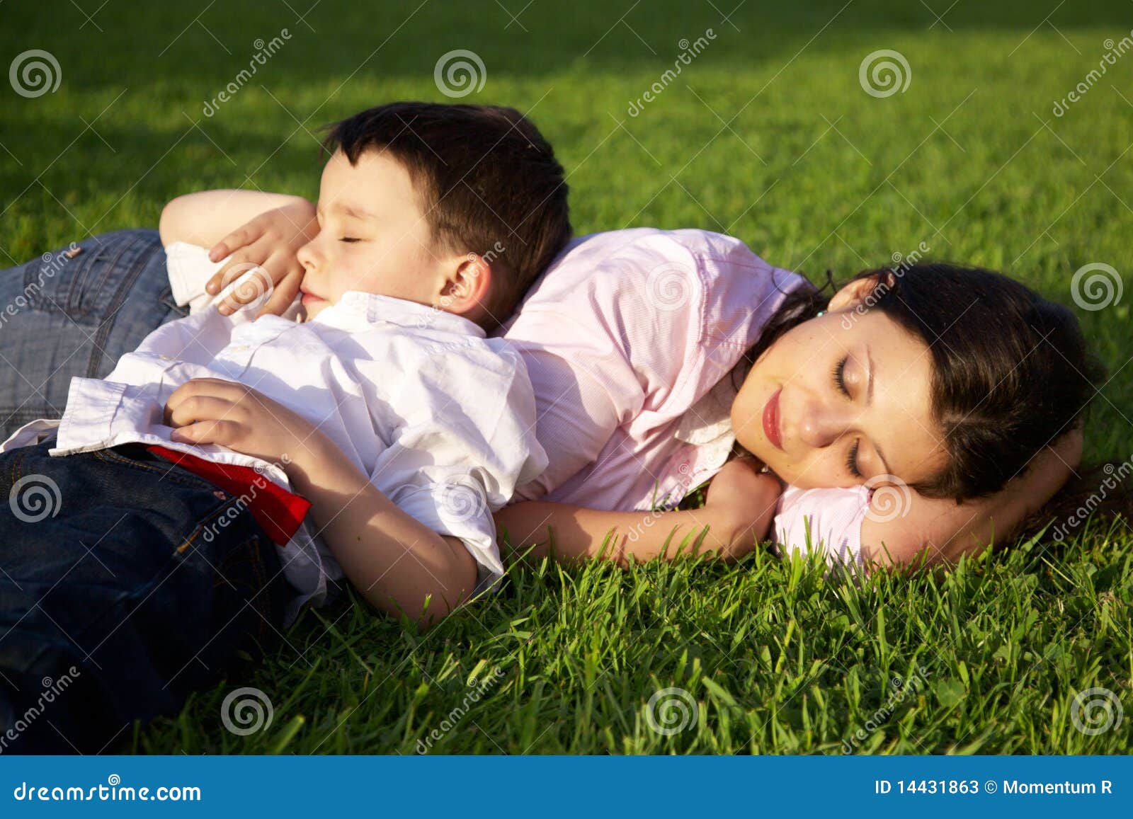 Mother and Son Sleeping Outdoor Stock Image - Image of motherhood ...