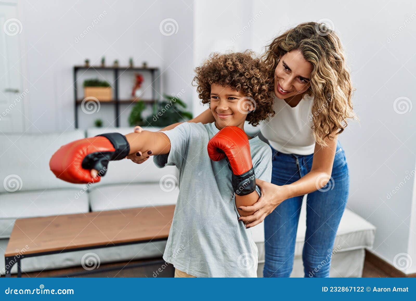Mother and Son Smiling Confident Boxing at Home Stock Photo - Image of ...
