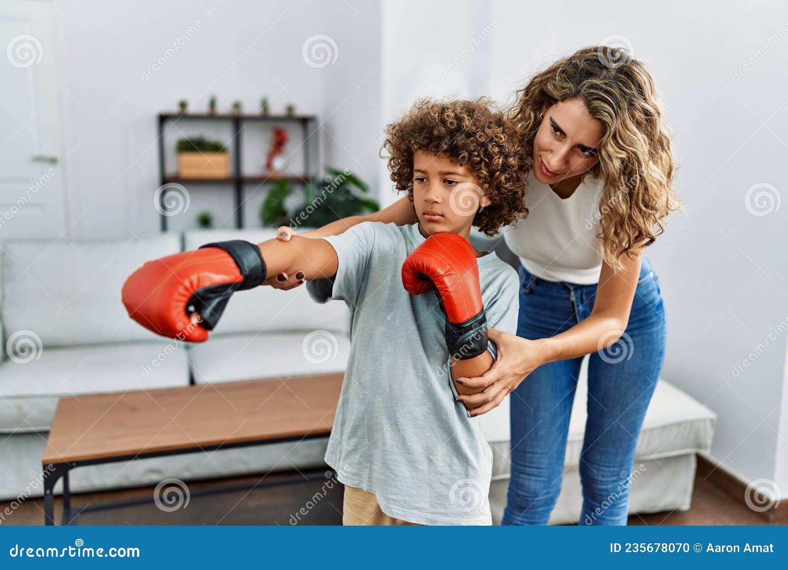 Mother and Son Smiling Confident Boxing at Home Stock Photo - Image of ...