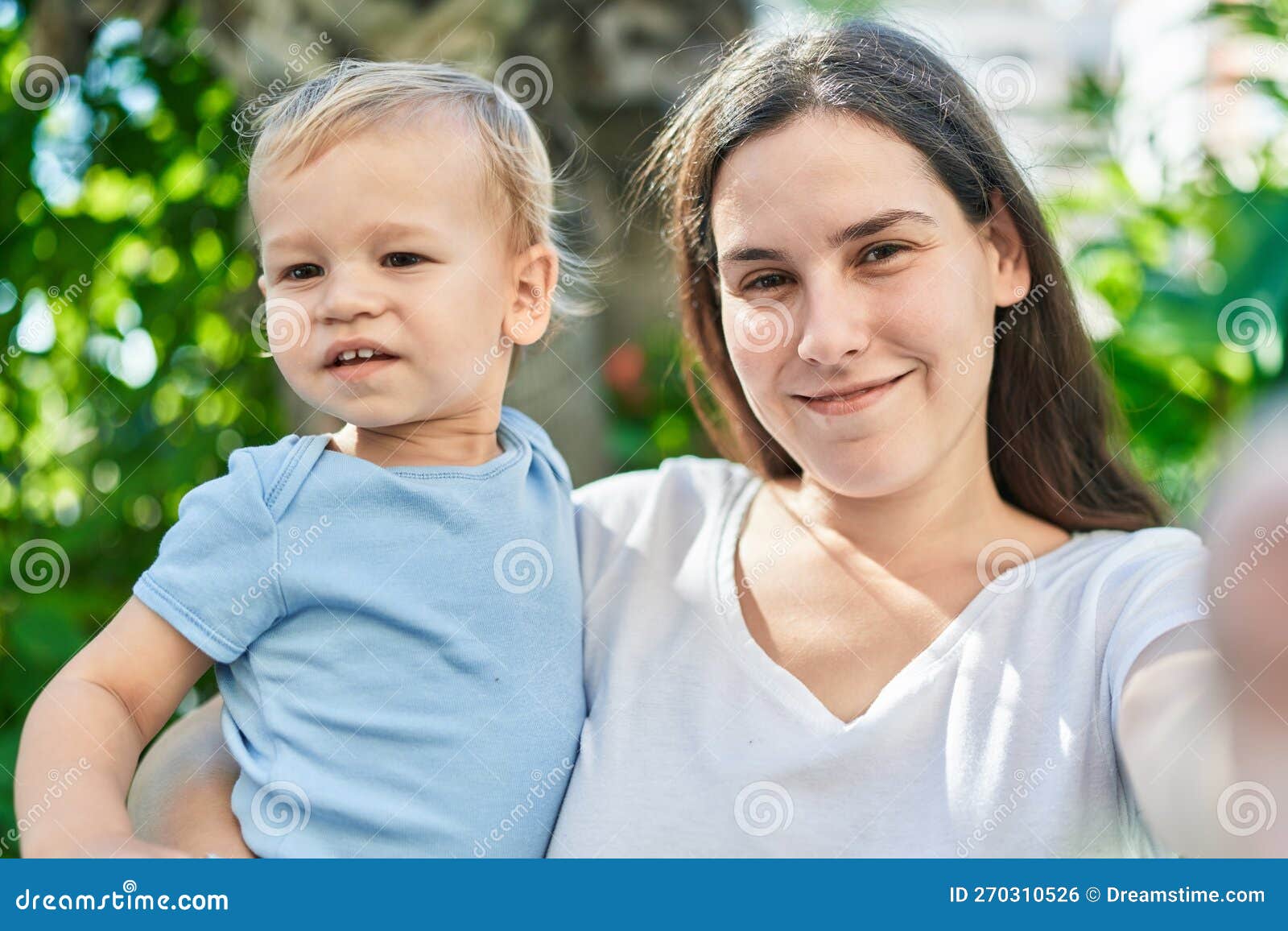 Mother and Son Smiling Confident Make Selfie by Camera at Park Stock ...