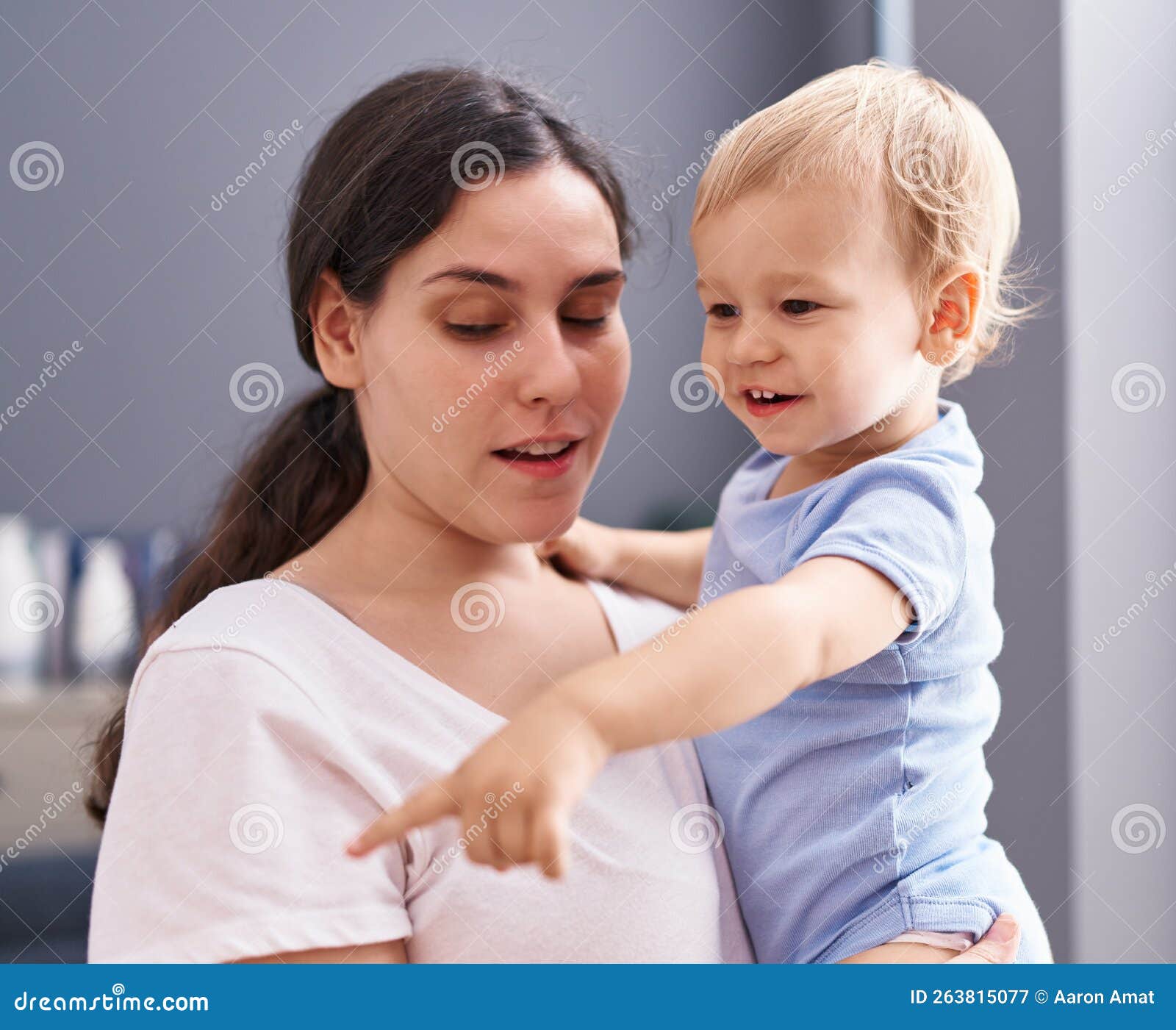 Mother and Son Smiling Confident Standing at Home Stock Image - Image ...