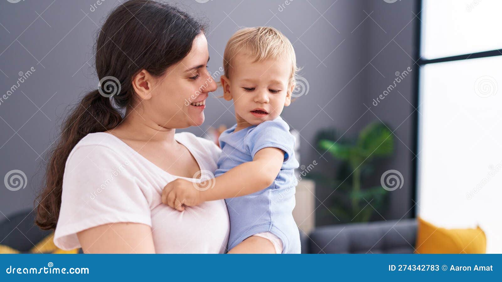 Mother and Son Smiling Confident Standing at Home Stock Image - Image ...