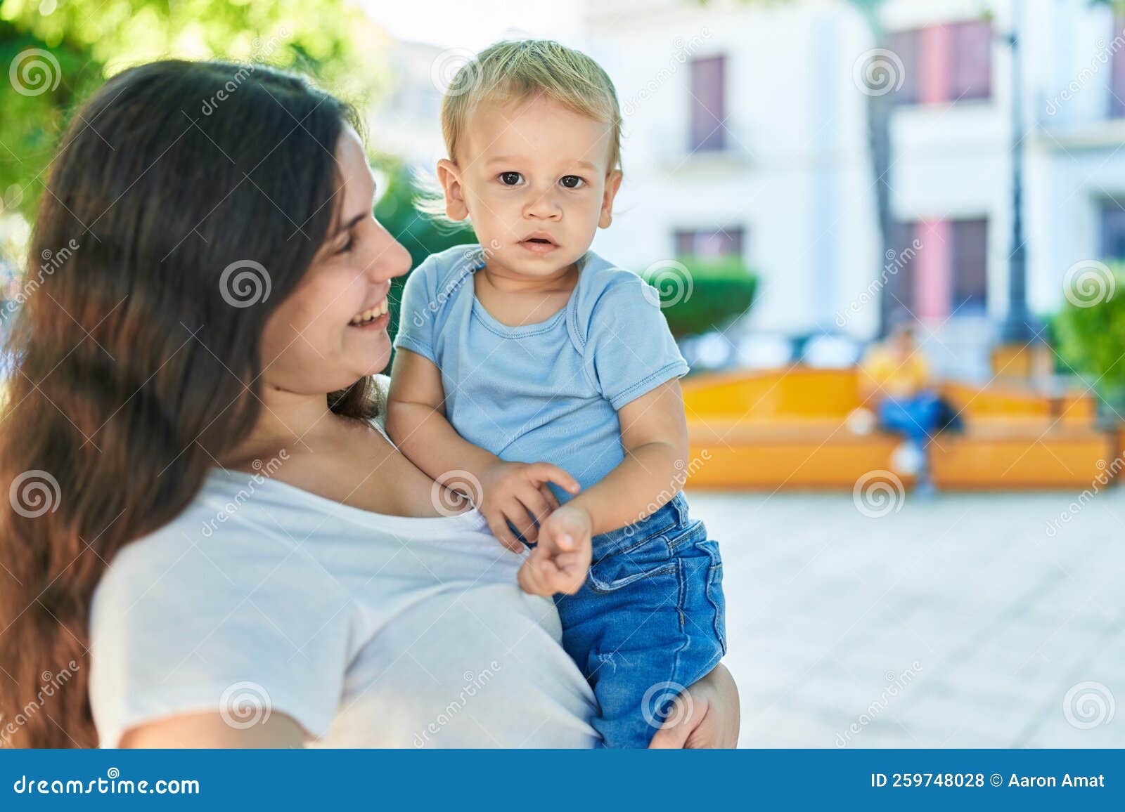 Mother and Son Smiling Confident Standing at Park Stock Photo - Image ...