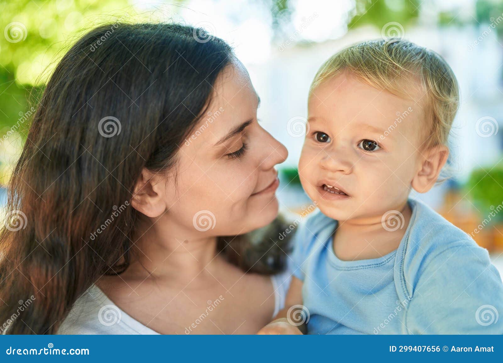 Mother and Son Smiling Confident Standing at Park Stock Photo - Image ...