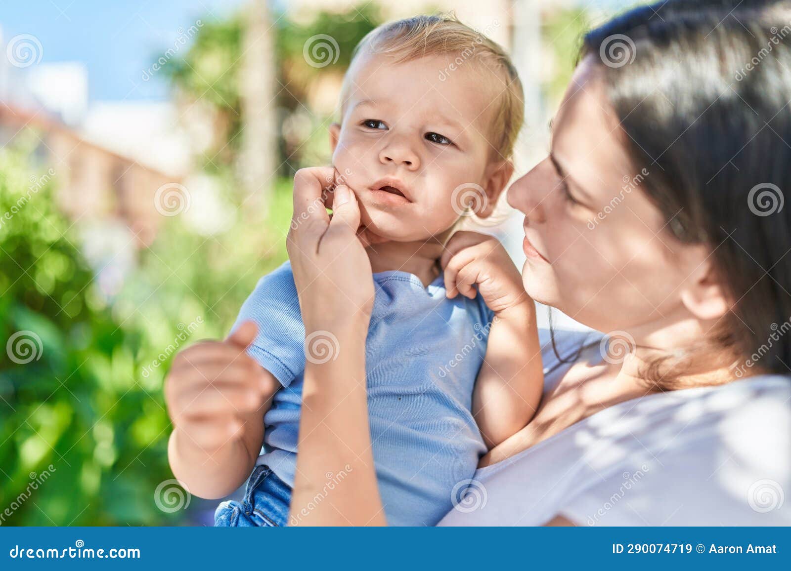 Mother and Son Standing with Relaxed Expression at Park Stock Image ...