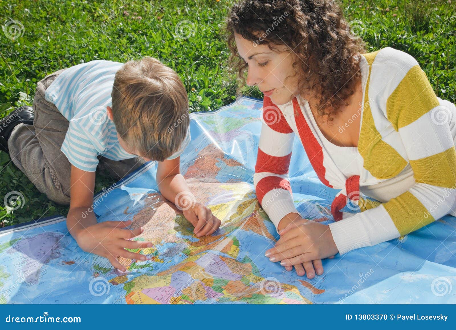 Mother and Son Studies Political Map of World Stock Photo - Image of ...