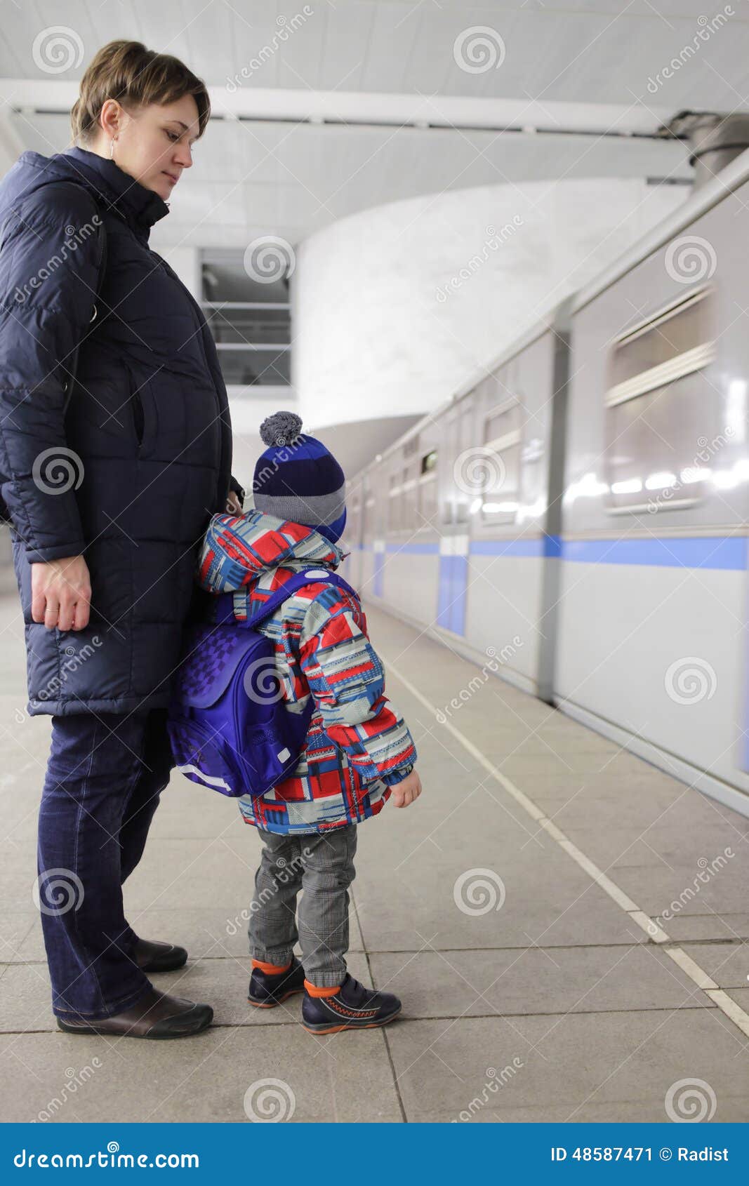Mother with Son on Subway Platform Stock Image - Image of journey ...
