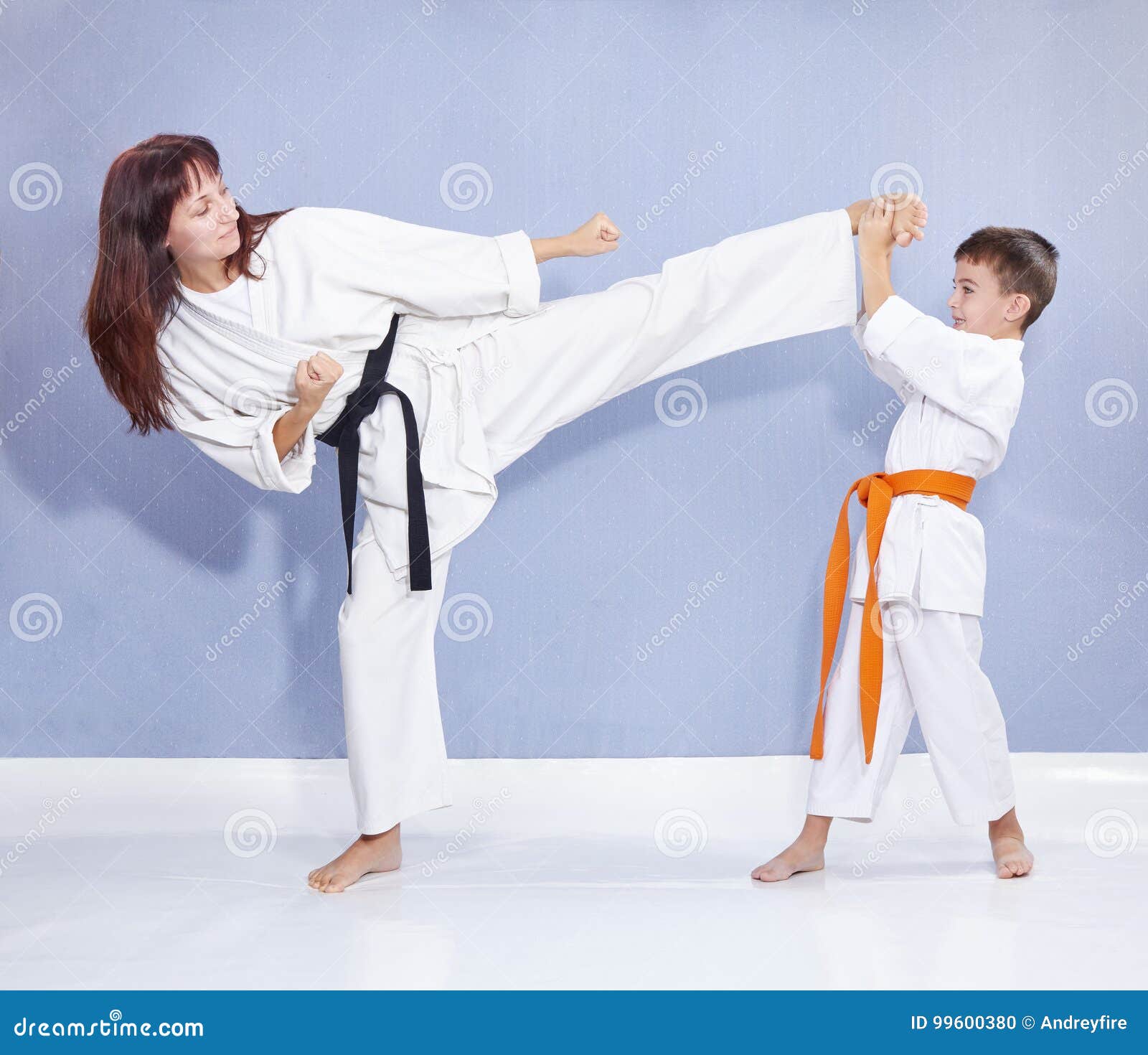 Mother and Son are Training Kick Leg Stock Photo - Image of belt ...