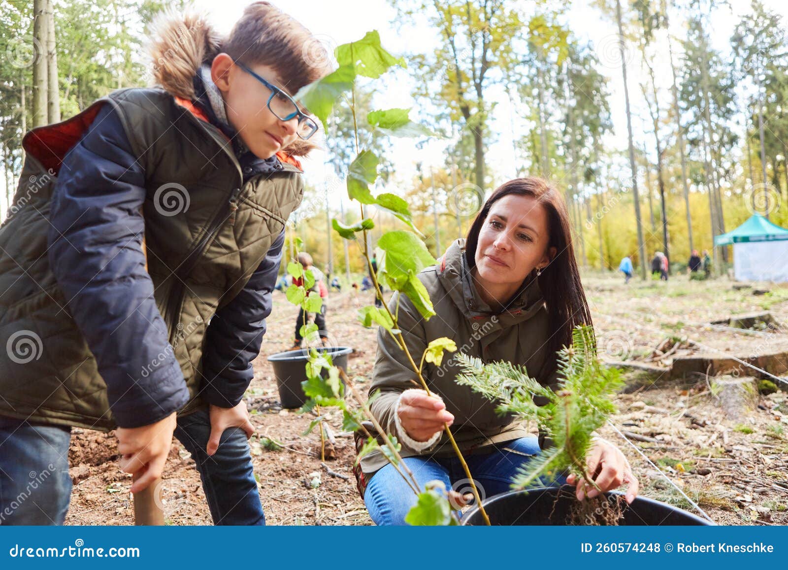 Mother and Son with Tree Seedlings in Tree Determination Stock Photo ...