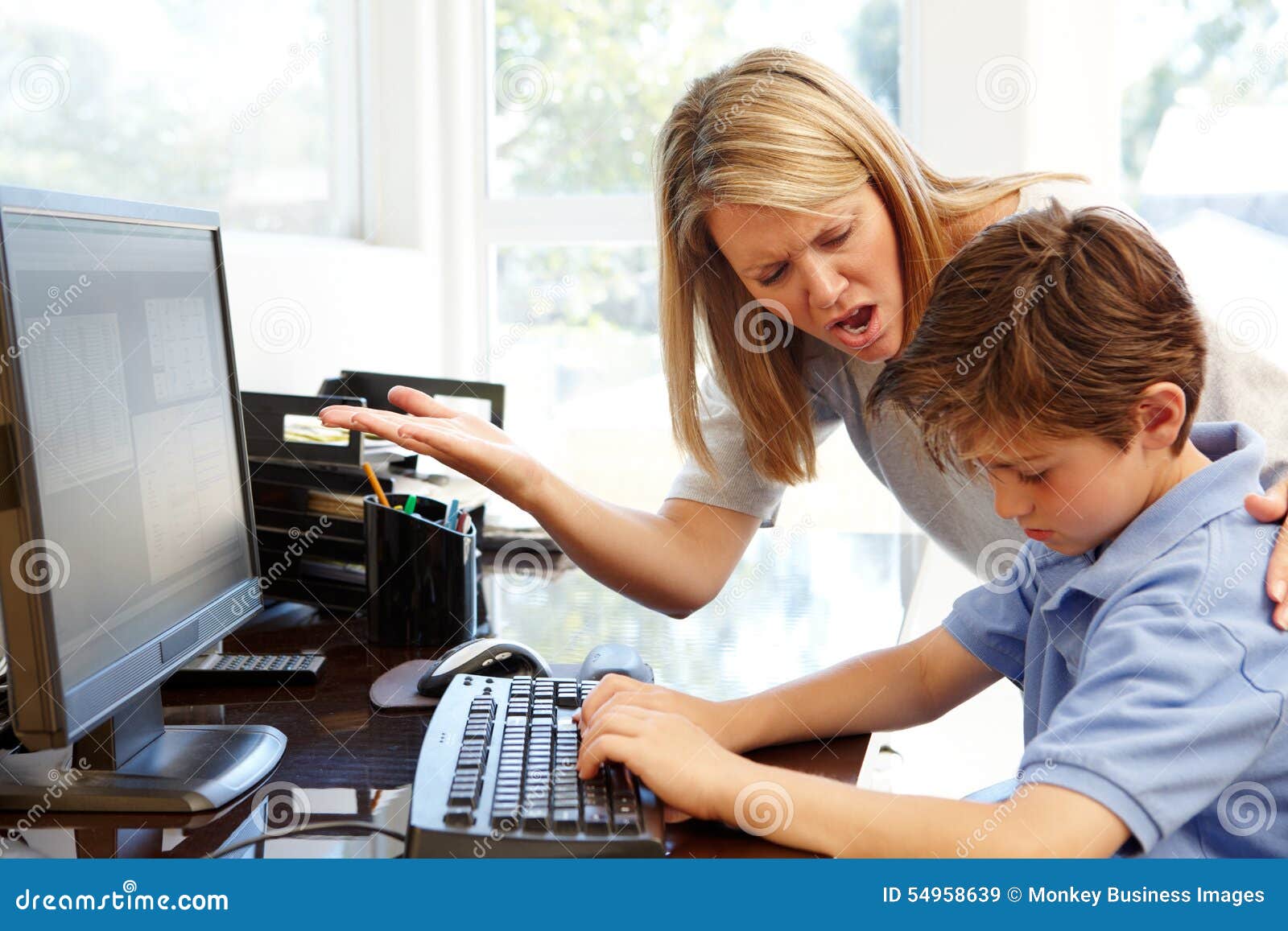Mother and Son Using Computer at Home Stock Image - Image of indoors ...
