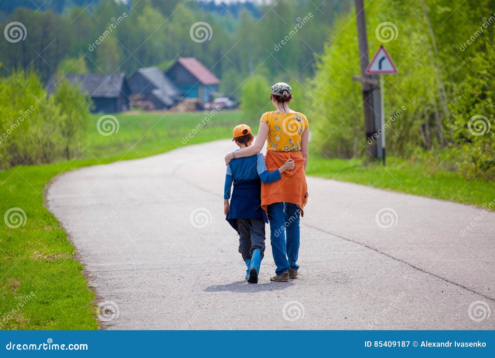 Mother and Son on the Way are Embracing Stock Image - Image of love ...
