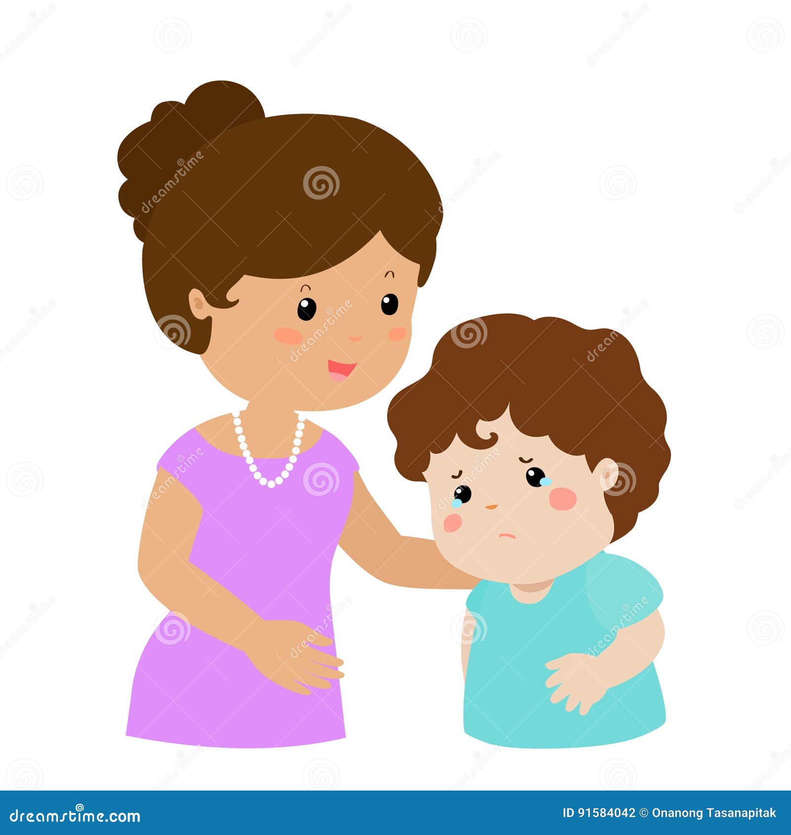 Mother soothes crying son stock vector. Illustration of blue - 91584042