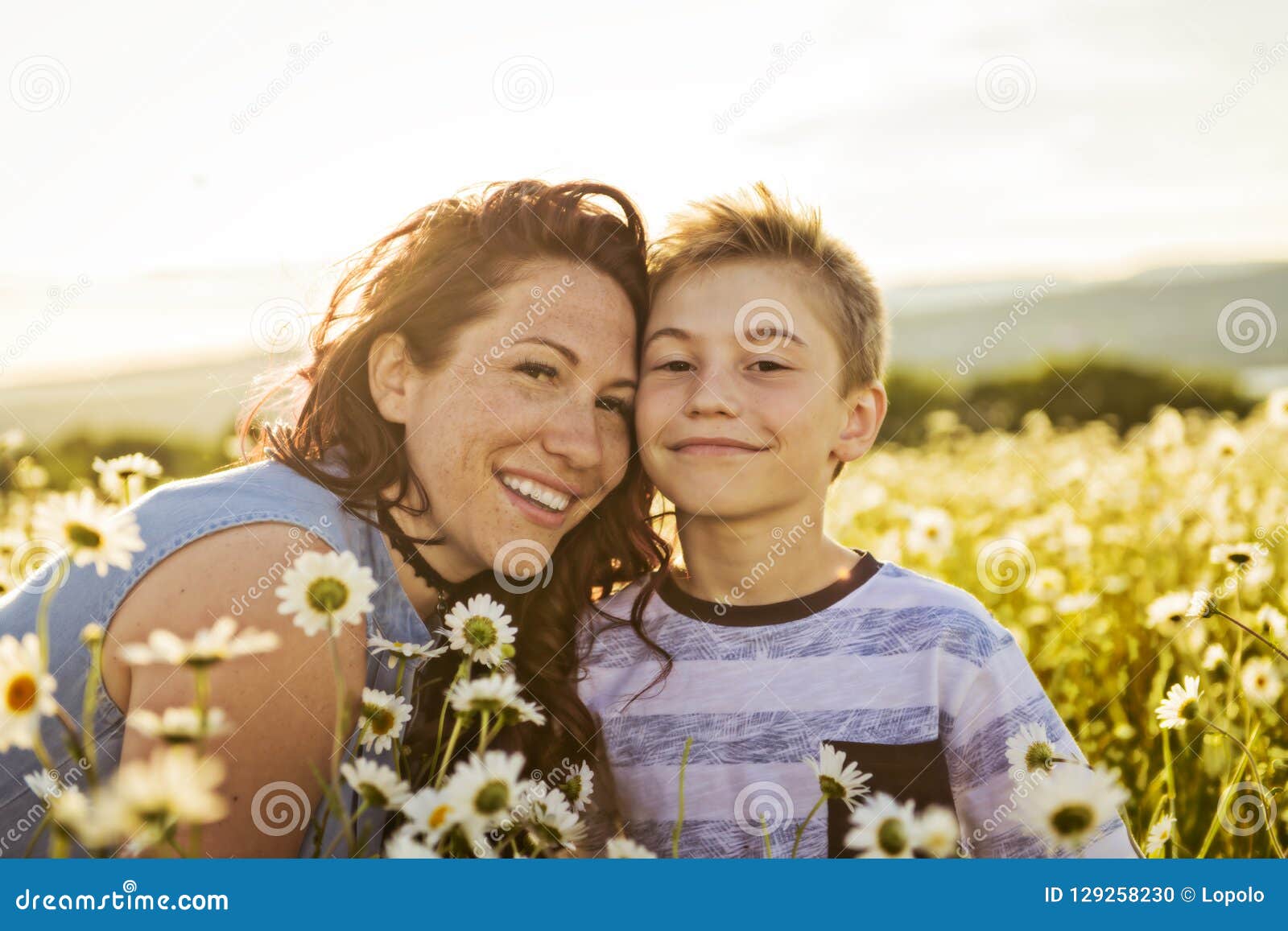 Mother Spending Time with Son during the Sunset. Stock Photo - Image of ...