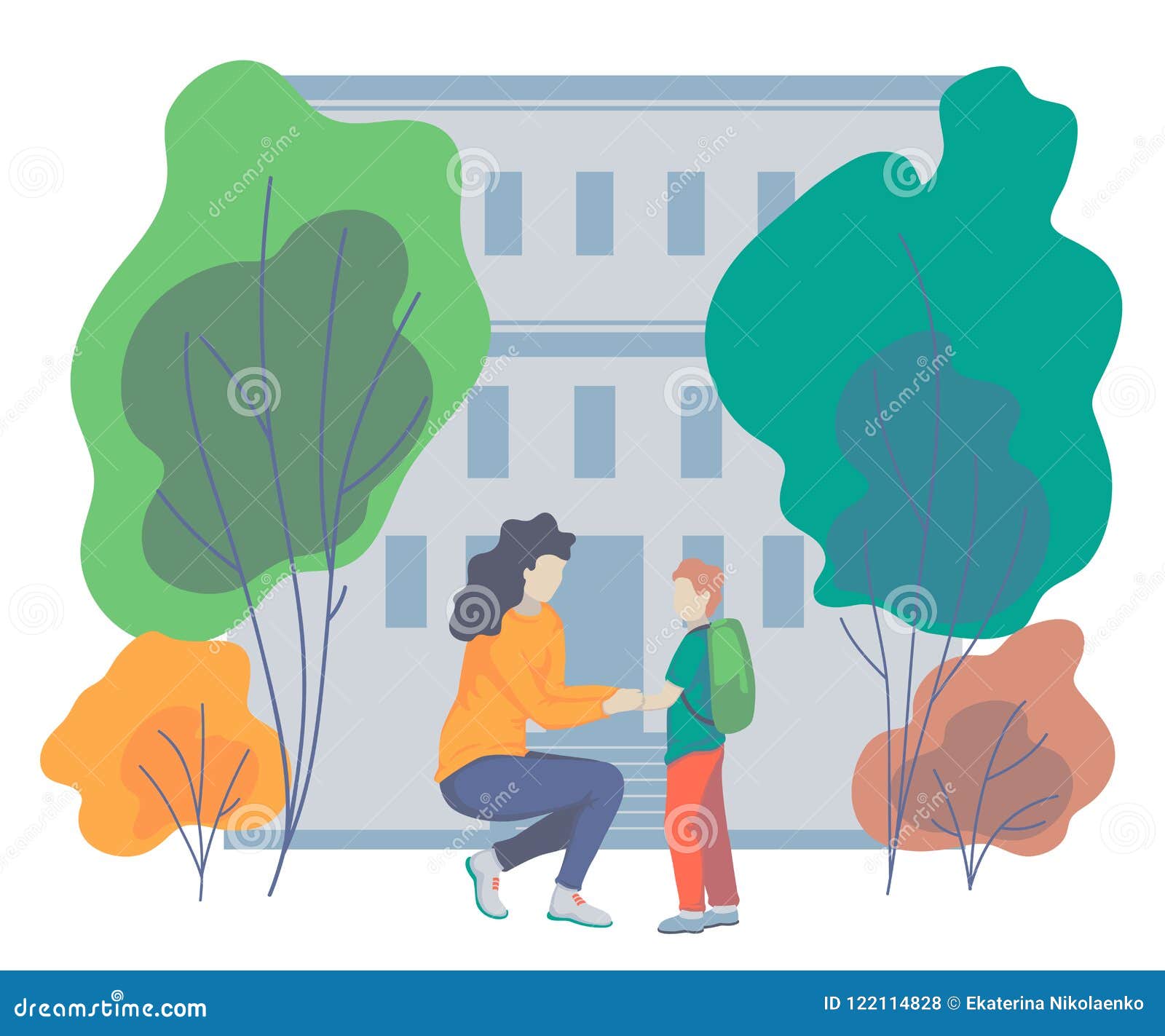 Mother Talks To Her Son before Taking Him To School. Concept of Parent ...