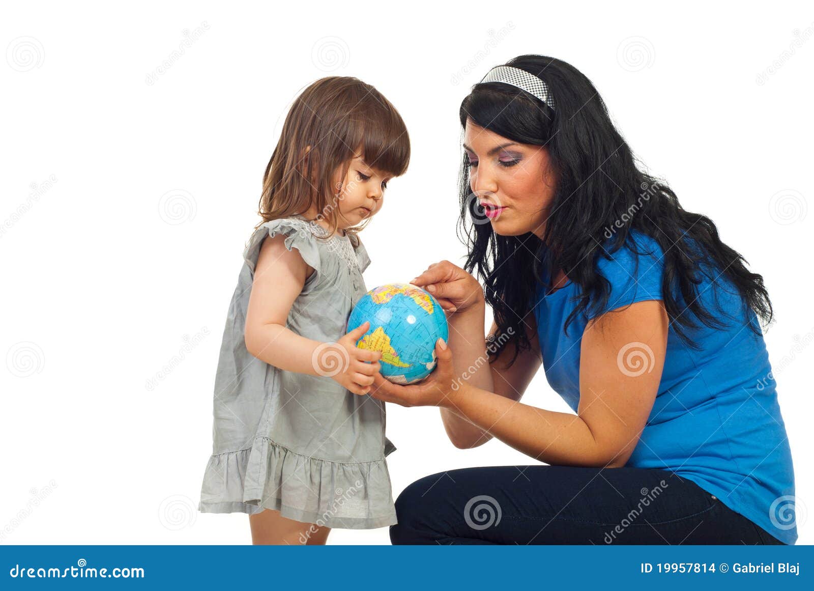 Mother Teach Daughter about World Globe Stock Photo - Image of beauty ...