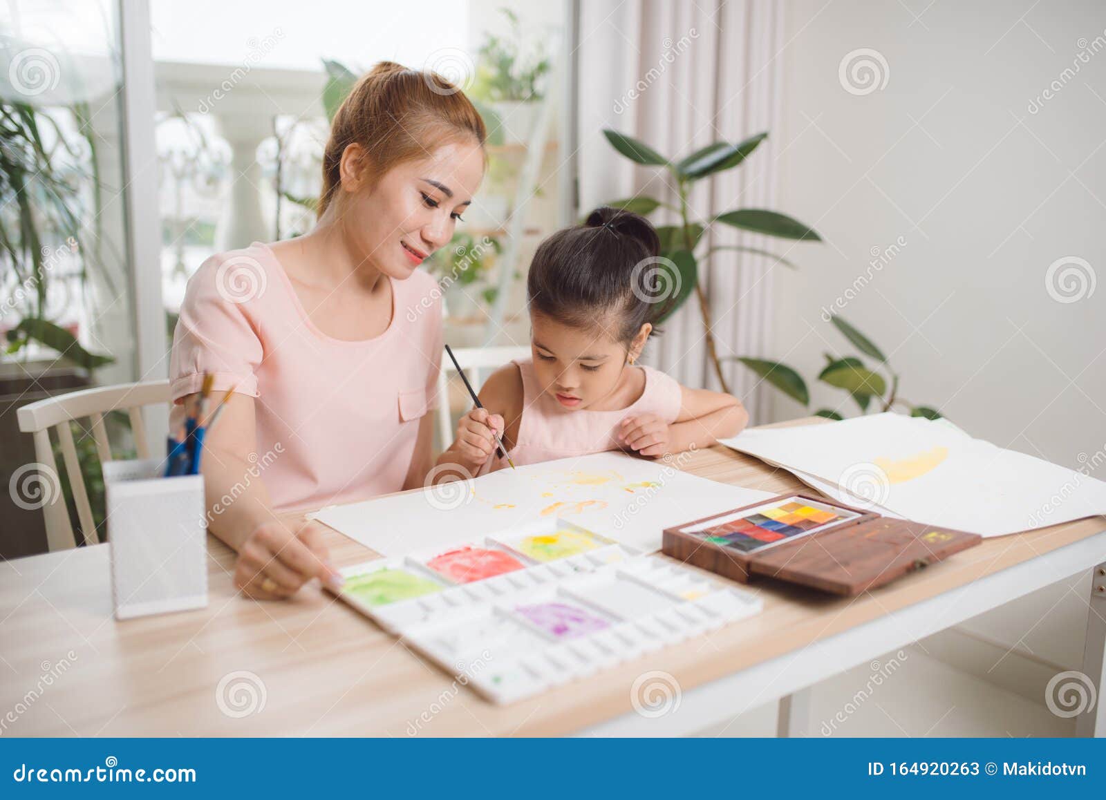 Mother Teaches Her Child How To Draw Stock Image - Image of artistic ...