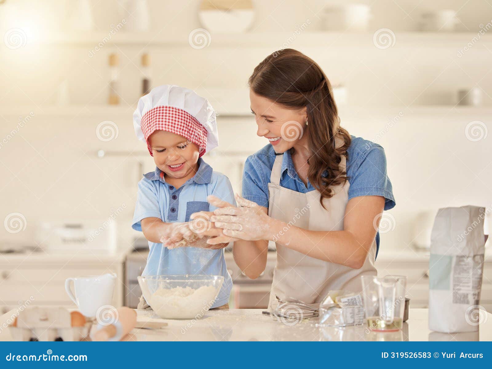 Mother, Teaching and Baking with Child in Kitchen for Bonding, Learning and Growth for ...