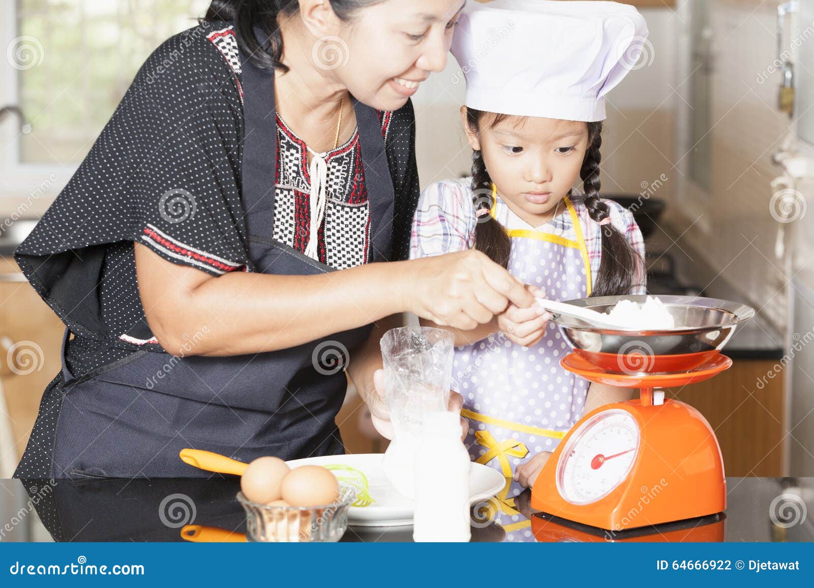 Mother Teaching Daughter Making Pancake Stock Photo - Image of learning ...