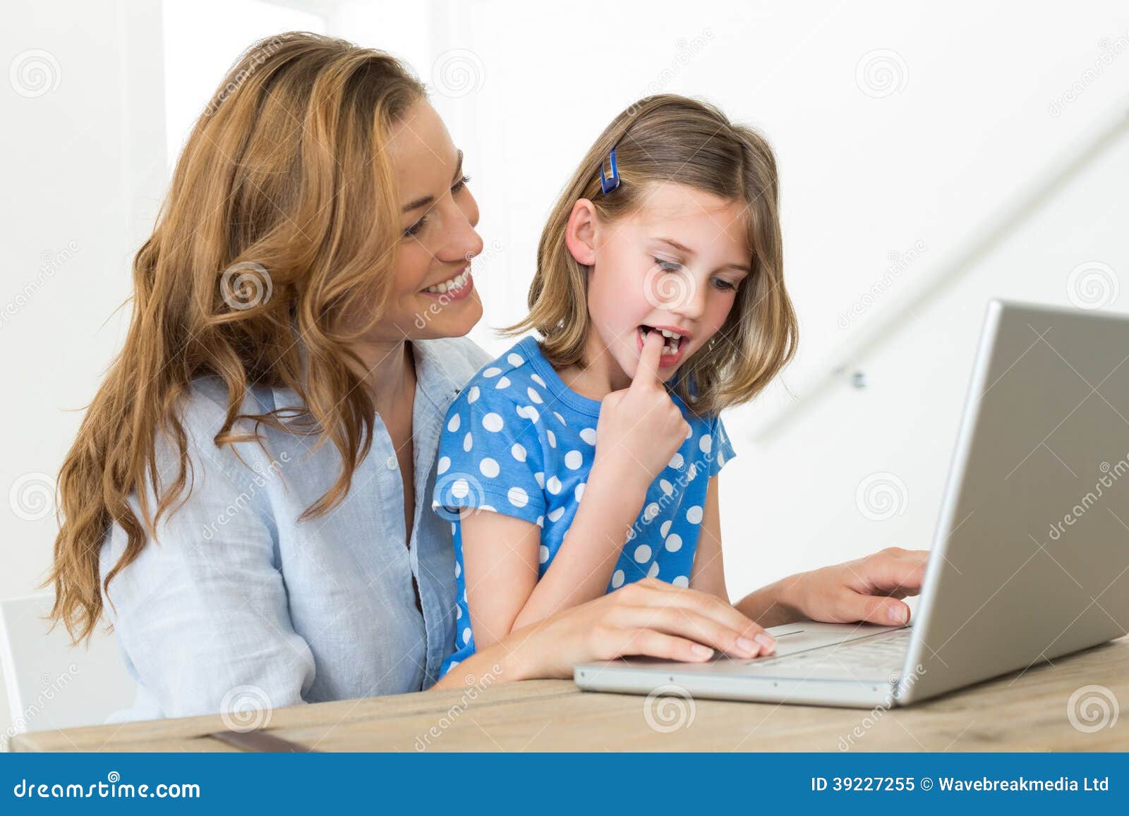 Mother Teaching Daughter To Use Laptop Stock Image - Image of home ...