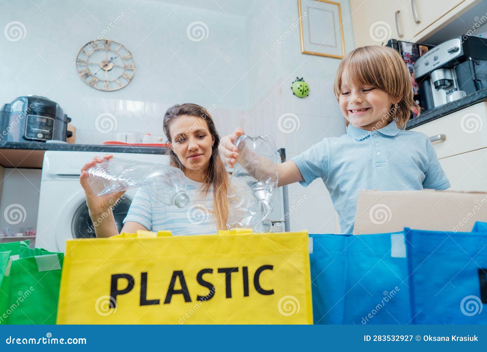 Mother is Teaching Kid How To Recycle Help the Boy Aware Environmental ...