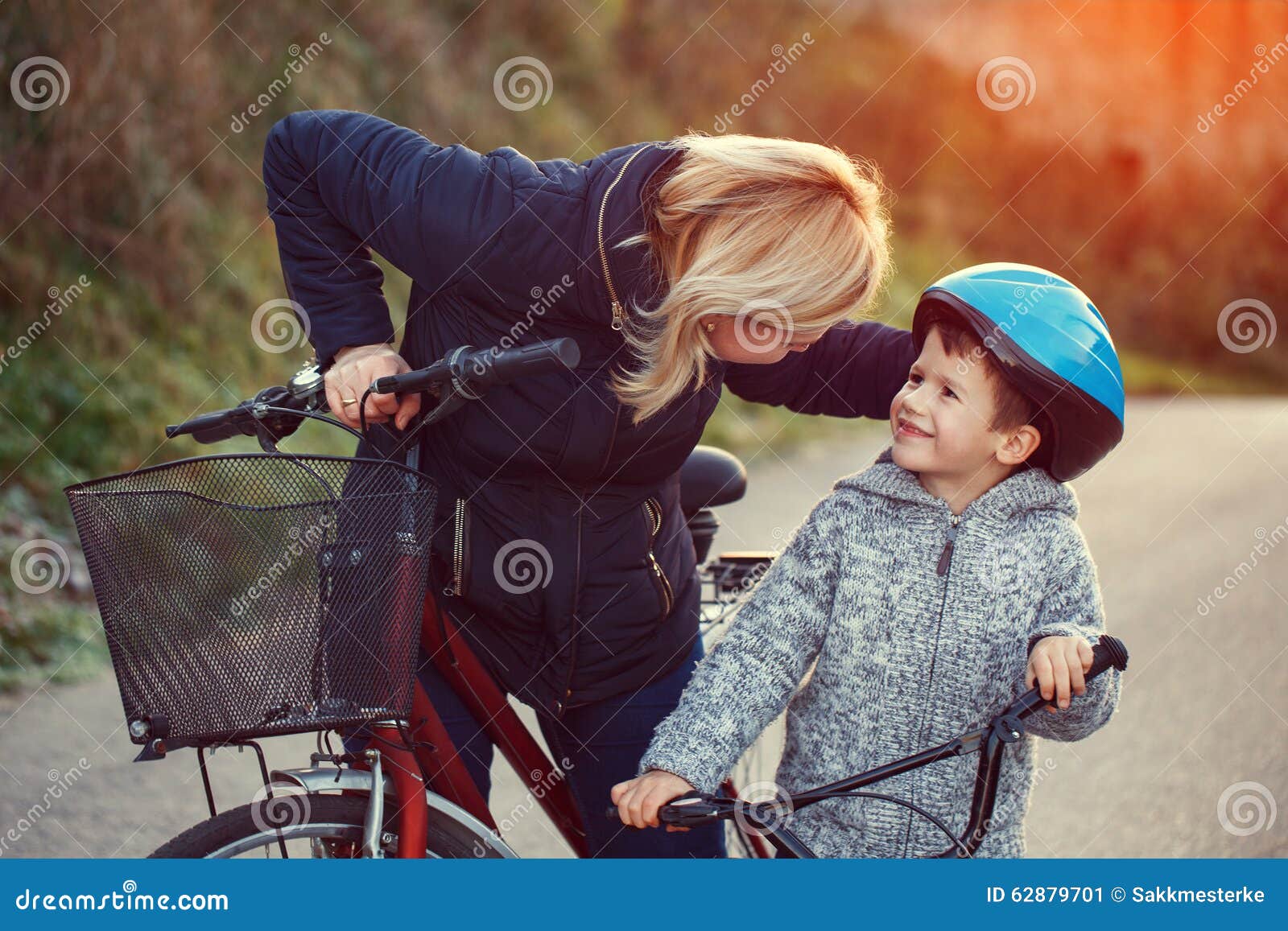 Mother Teaching Son Cycling Stock Image - Image of bicycle, parents ...