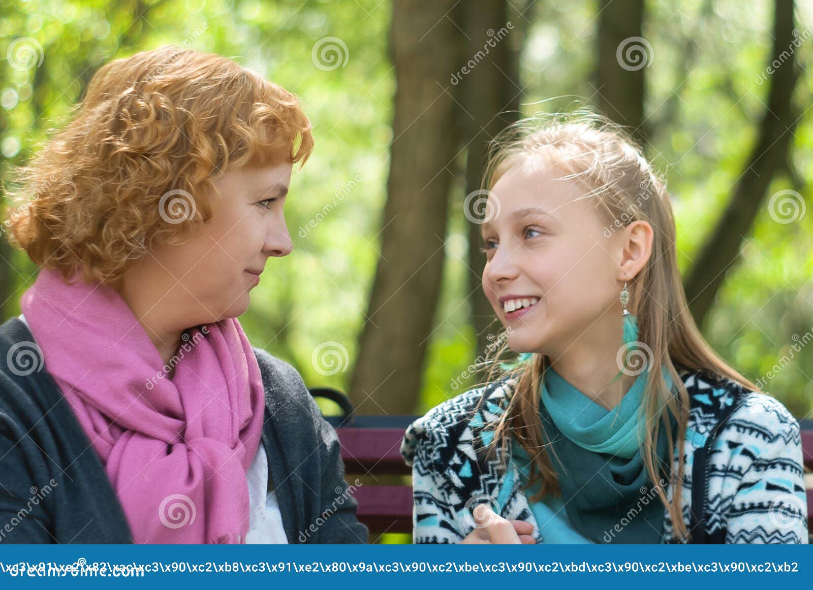 Mother And Teen Daughter On A Park Bench Stock Image Image Of Outdoor