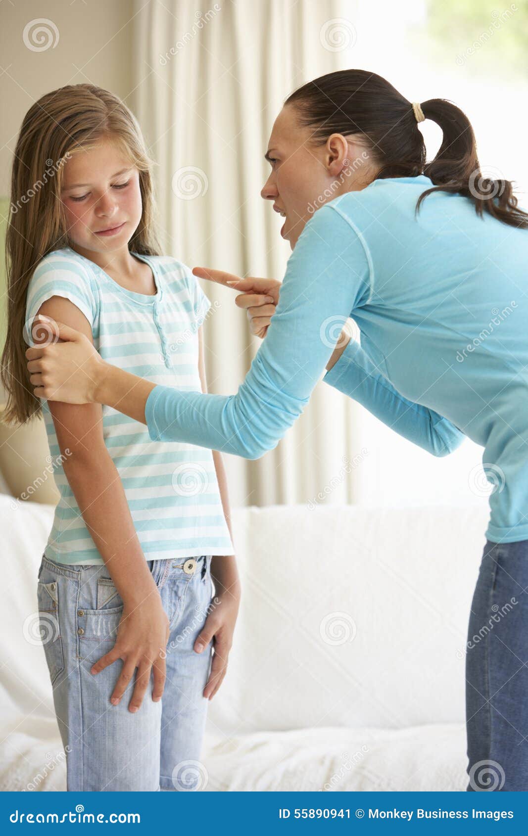 Mother Telling Off Daughter at Home Stock Image - Image of vertical ...