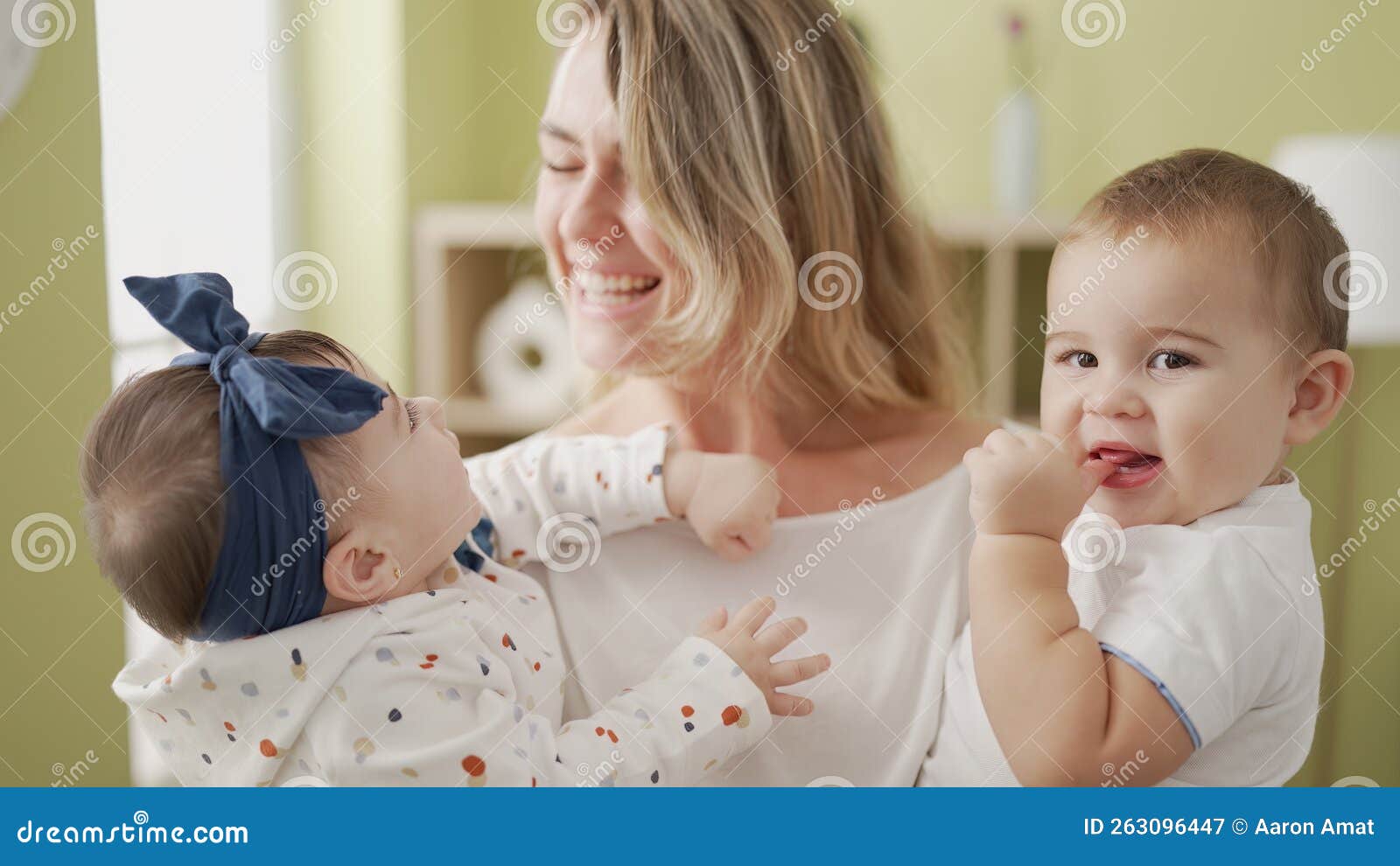 Mother and Toddlers Smiling Confident Standing at Home Stock Image ...