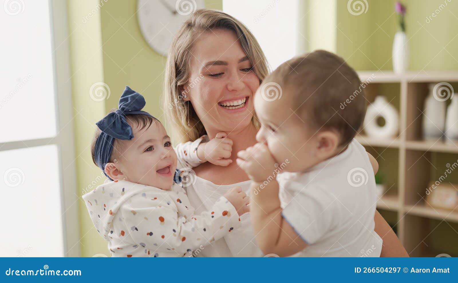 Mother and Toddlers Smiling Confident Standing at Home Stock Image ...