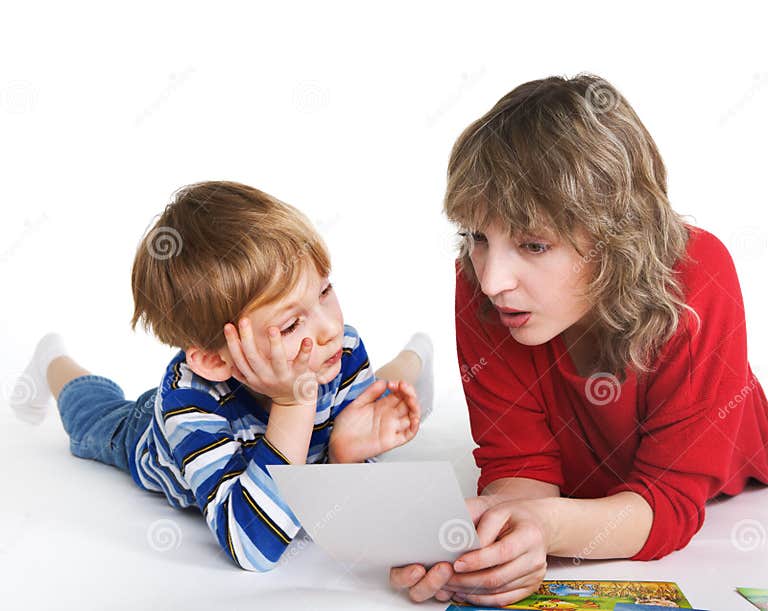 Mother trains the son stock image. Image of emotion, surprised - 7980321