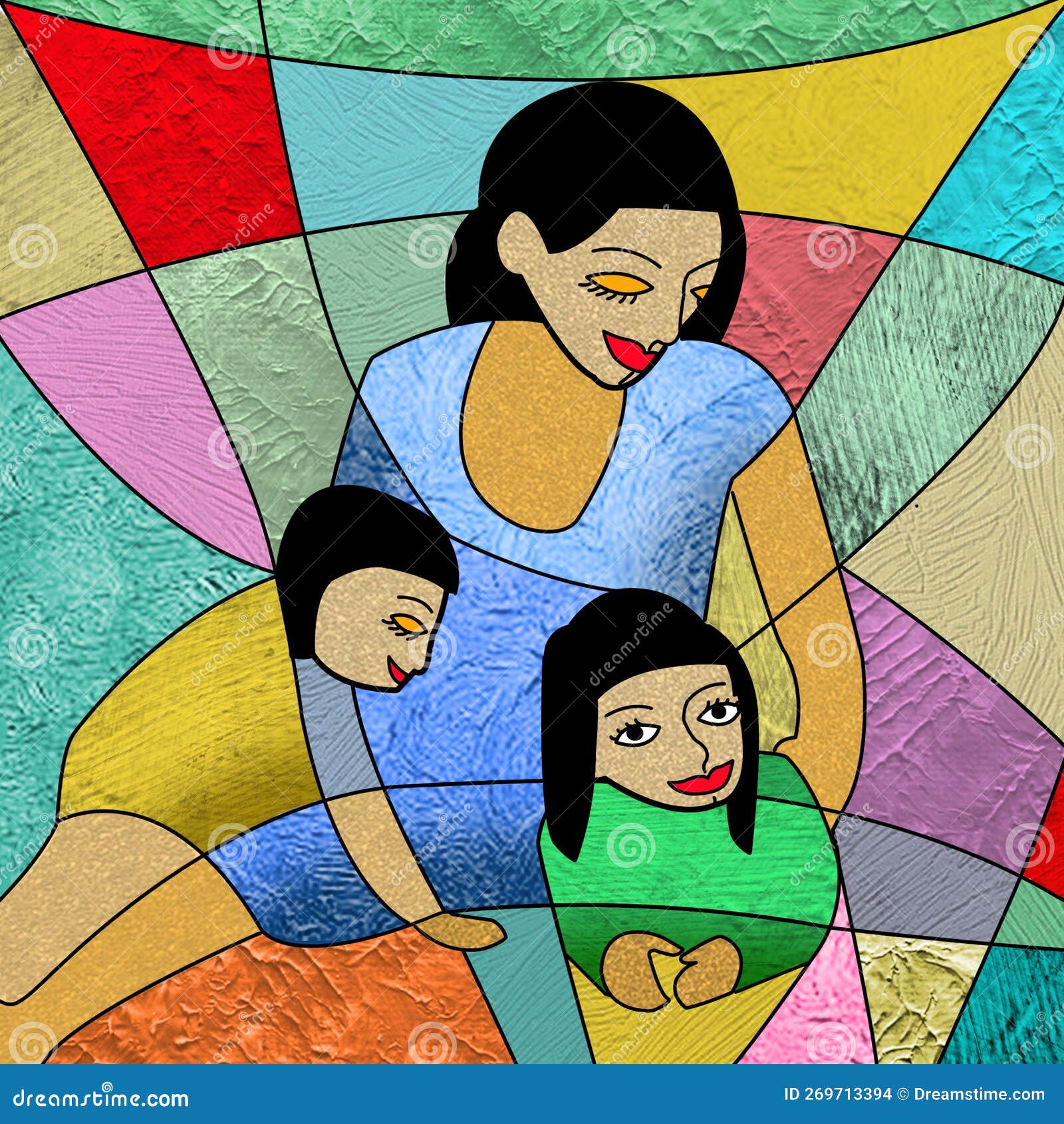 Mother and Two Daughters, Cubism Art Stock Illustration - Illustration ...