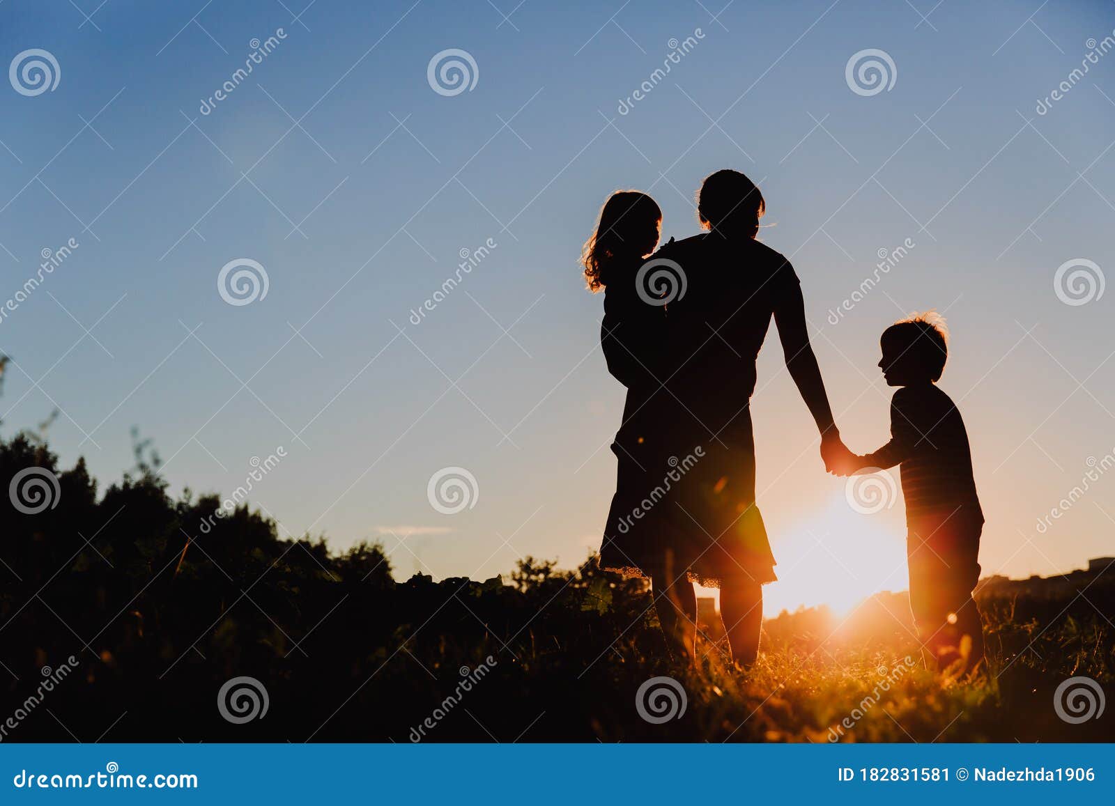 Mother and Two Kids Walking on Sunset Stock Image - Image of infant ...