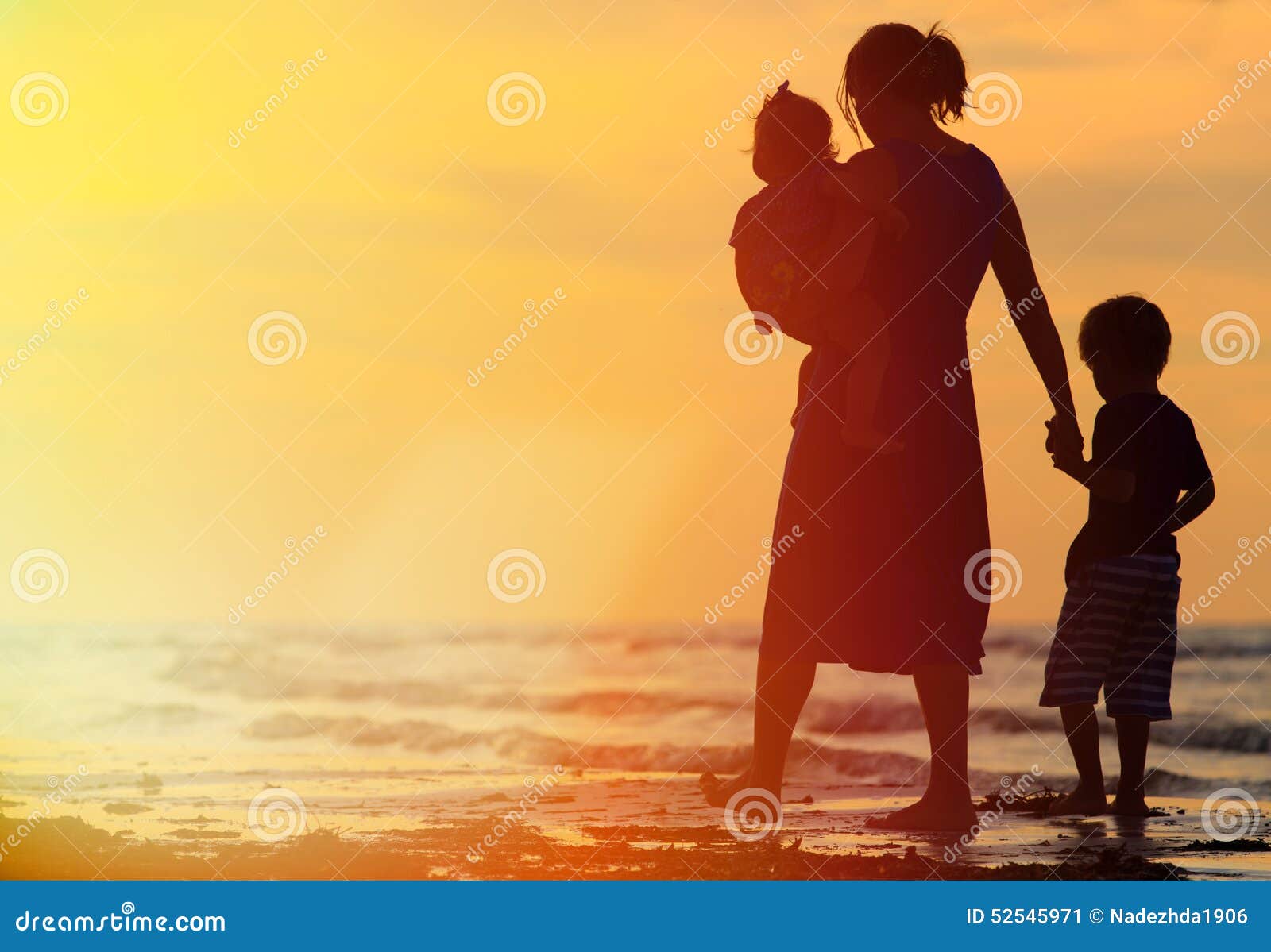 Mother and Two Kids Walking at Sunset Stock Image - Image of mother ...