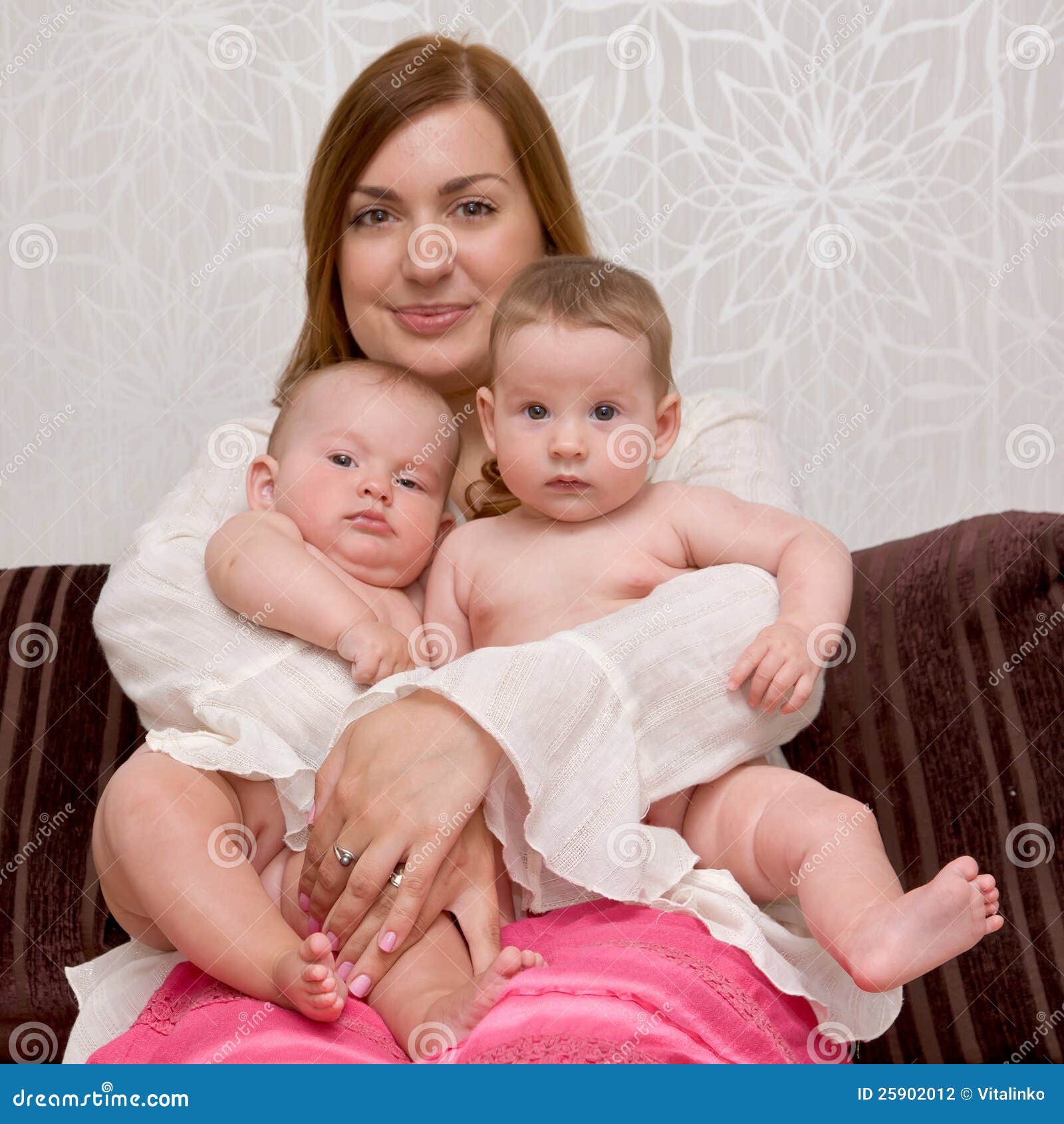 Mother with Two Tiny Babies Twin Stock Photo - Image of people ...