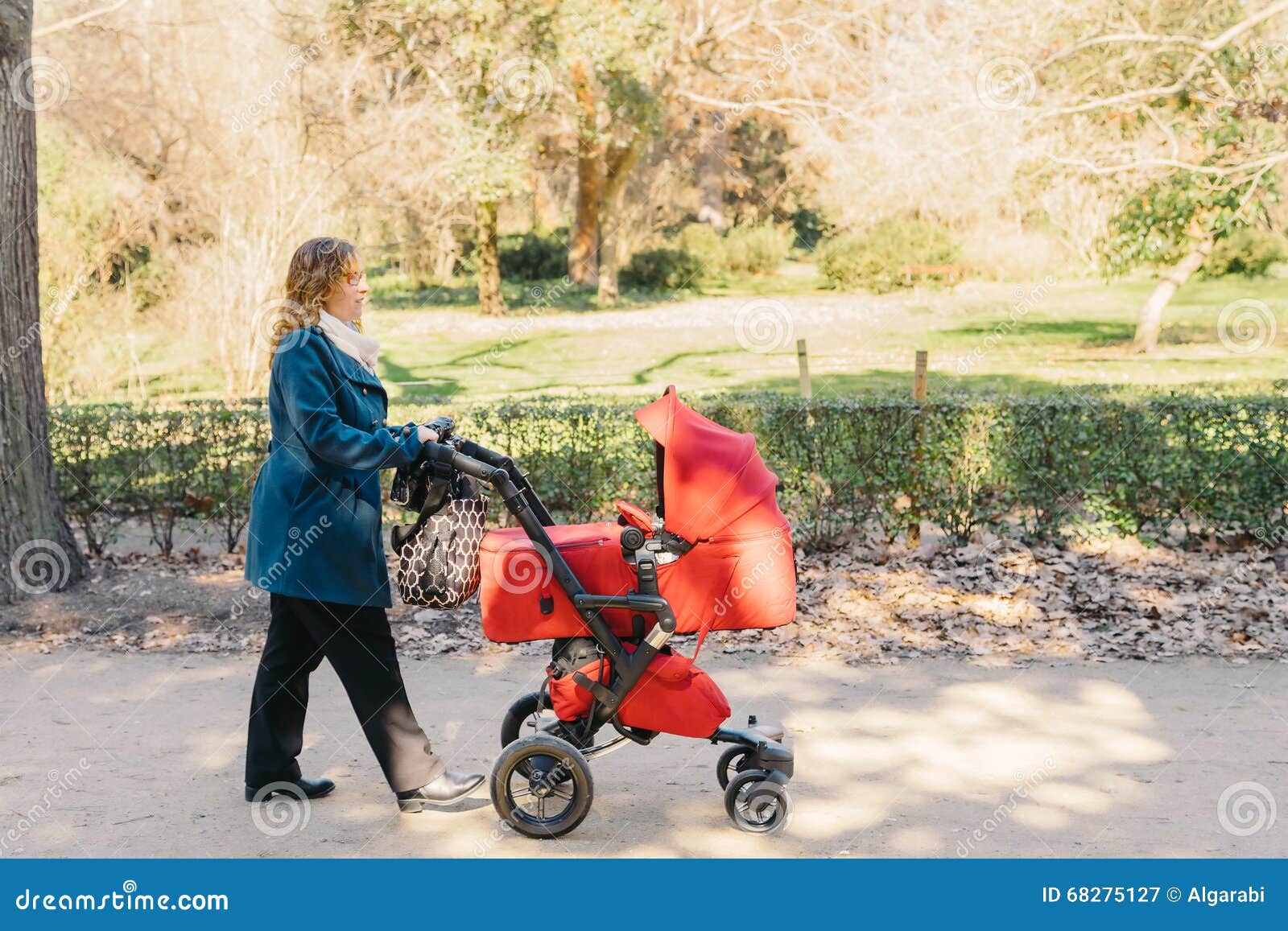 Mother Walking with Baby Stroller Stock Image - Image of child, care ...