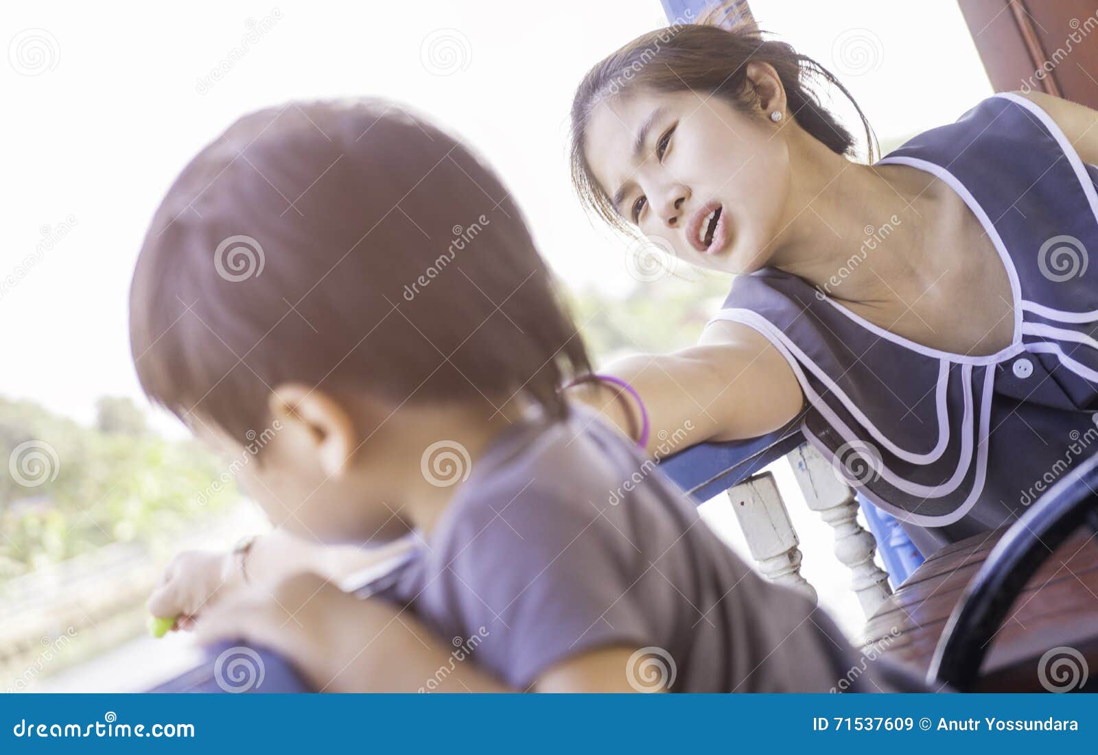 Mother Worrying about Her Baby Boy Playing in Corridor Stock Image ...