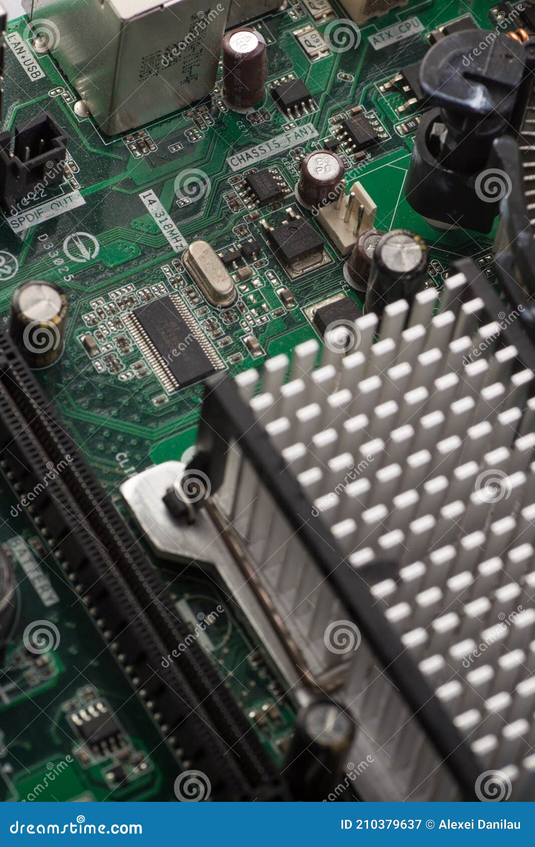 Motherboard with Bios Battery and Radiator Stock Image - Image of ...