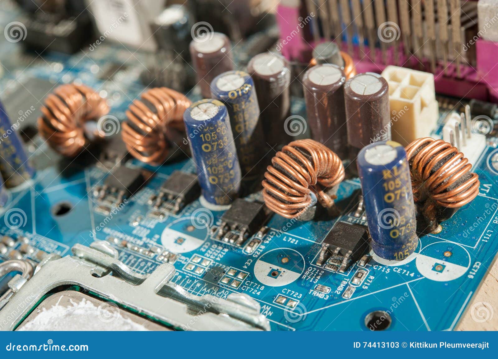 Motherboard Capacitor Close Up Stock Image - Image of blue ...