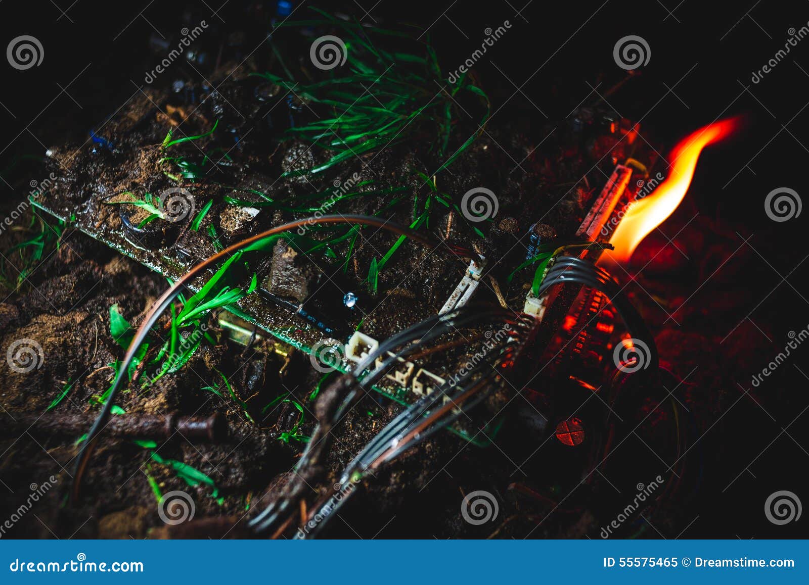 Motherboard caught fire stock image. Image of dirt, flame - 55575465