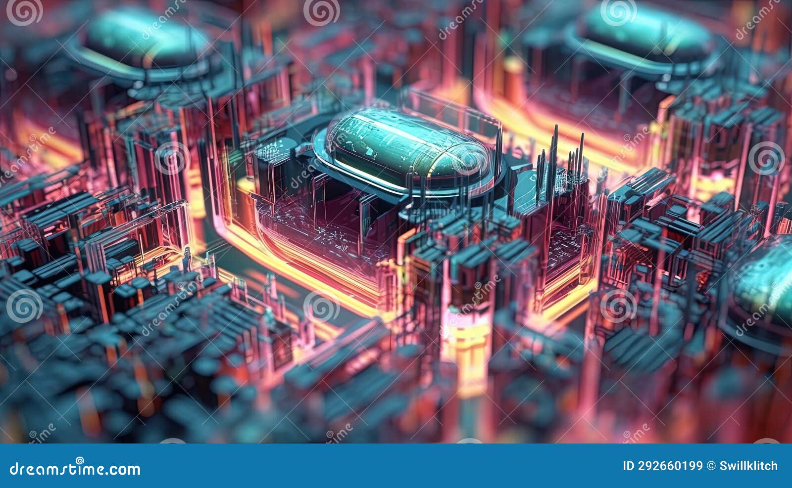 Motherboard with Chips and Connections in Purple and Blue Neon Lights ...