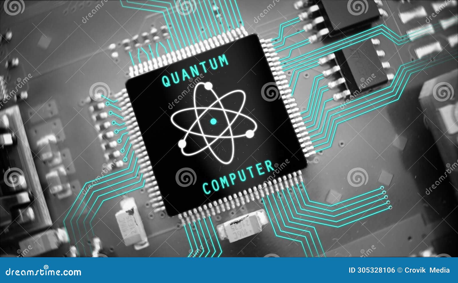 Motherboard Circuit with a Quantum Computer Chip Animated Electric ...