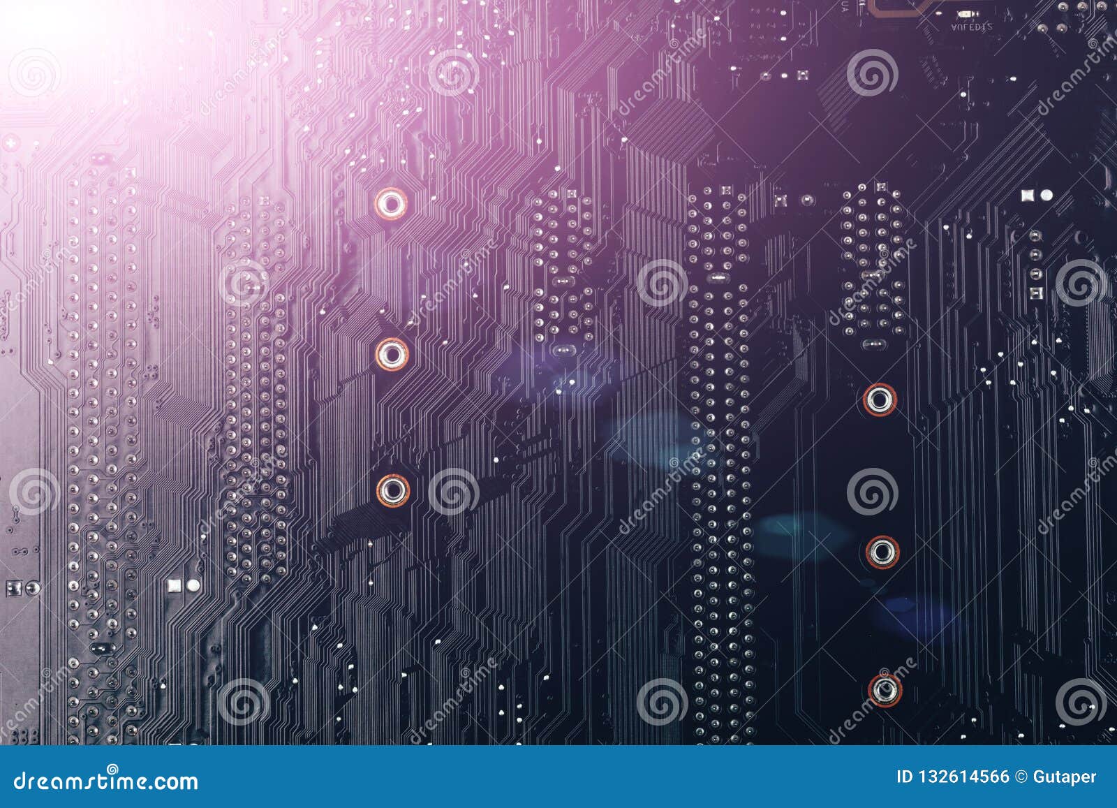 Motherboard Closeup with Light Purple Flare Stock Photo - Image of ...