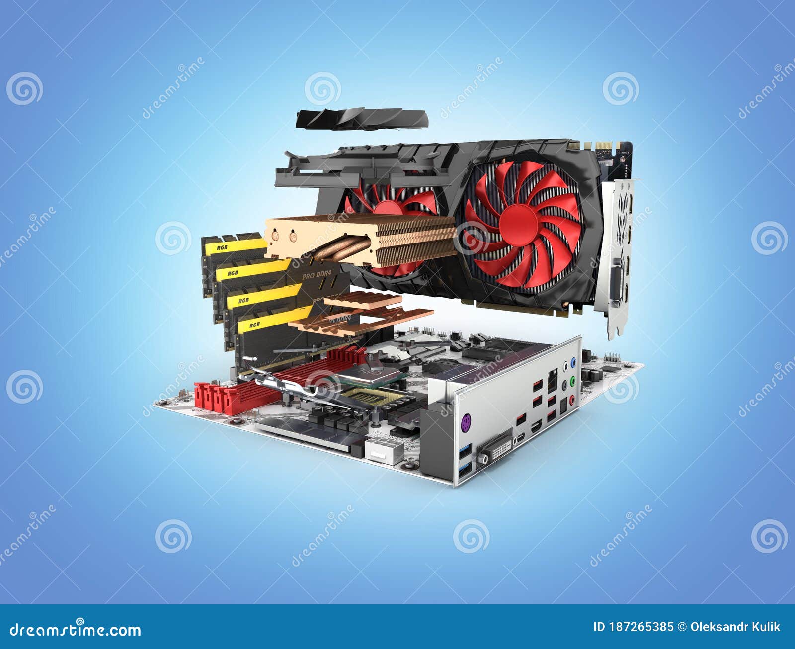 Motherboard Complete With RAM And Video Card In Disassembled Form ...