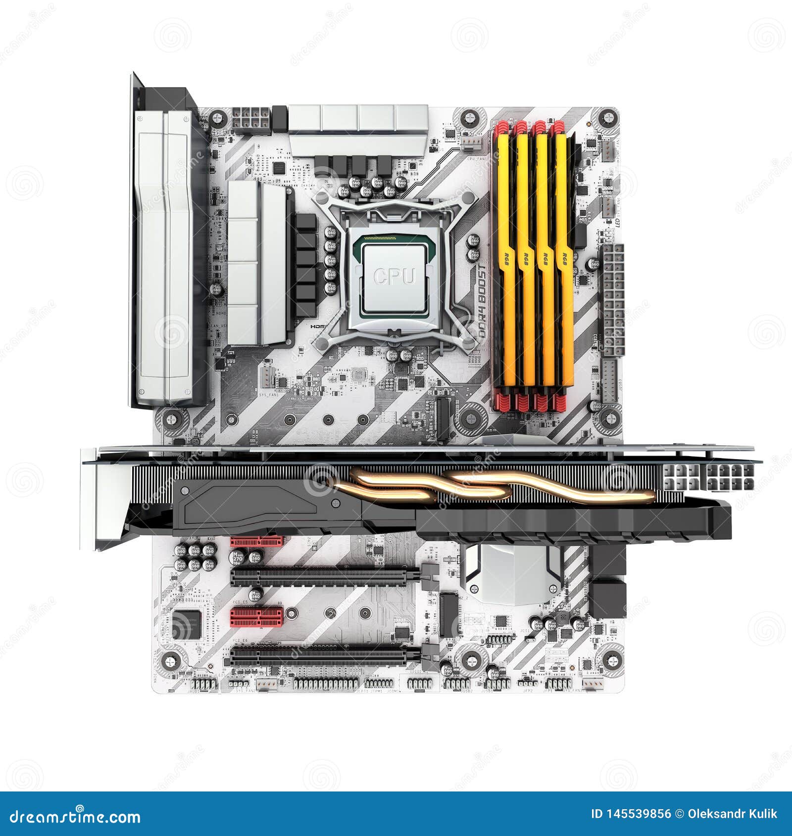 Motherboard Complete With Processor And Cooling System In Disassembled ...