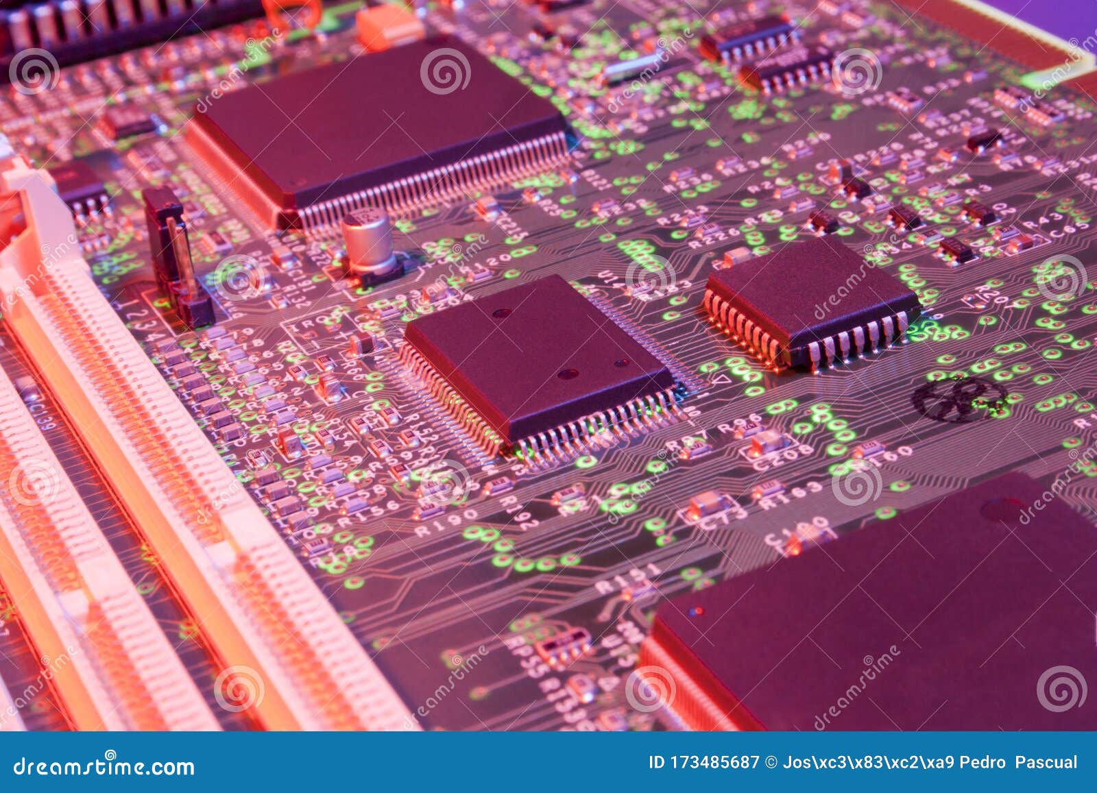 Motherboard of a Computer Slightly Tilted and Illuminated in Blue and ...