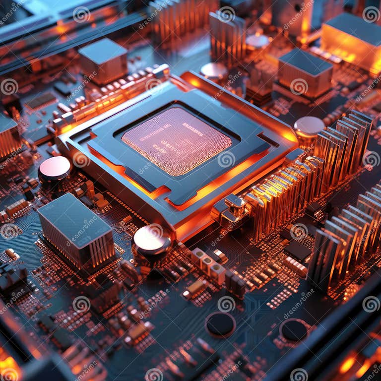 Motherboard and CPU stock illustration. Illustration of intellect ...