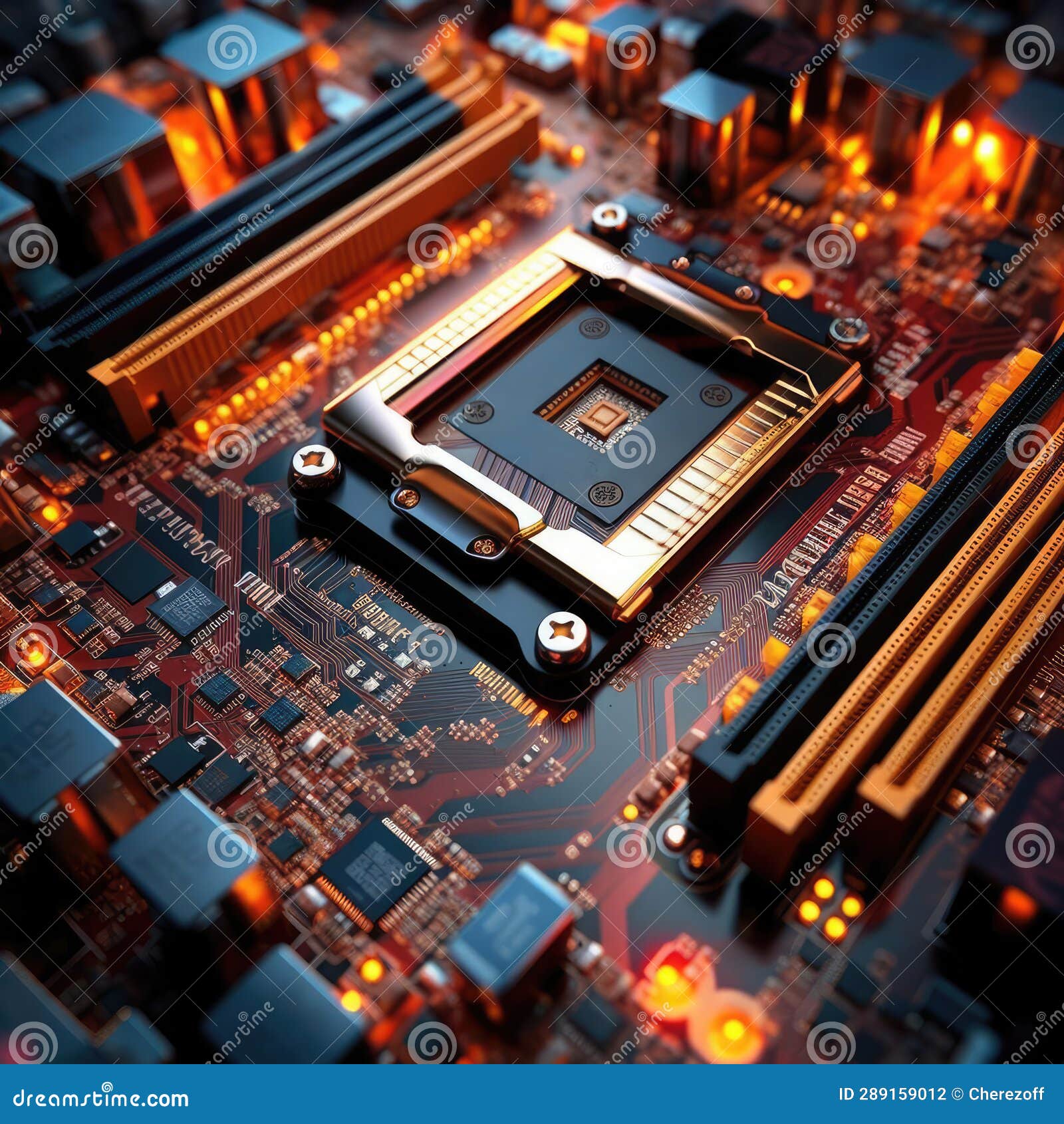 Motherboard and CPU stock photo. Image of tech, code - 289159012