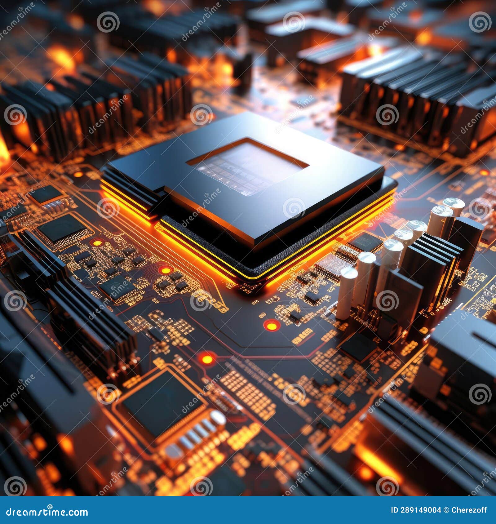 Motherboard and CPU stock illustration. Illustration of electronic ...