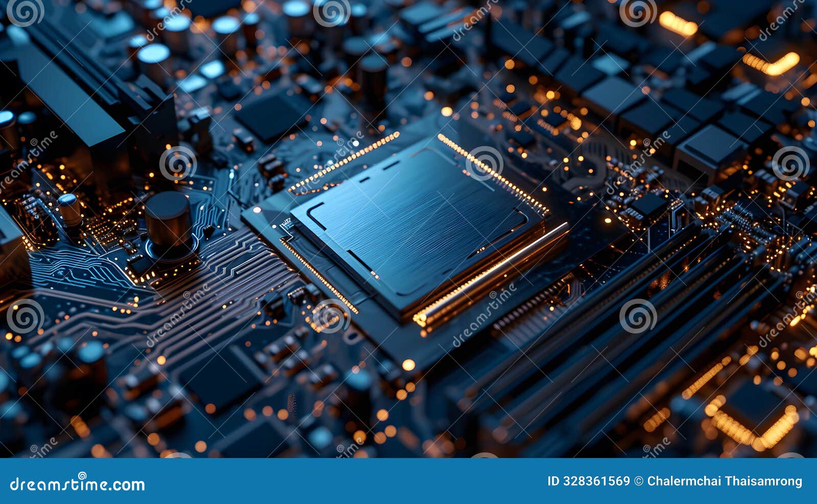 Motherboard with CPU Socket. Computer Hardware Chipset Components Close ...