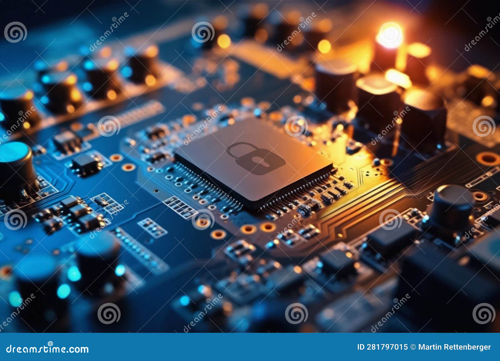 Motherboard with Data Protection Sign at the Cpu Stock Illustration ...